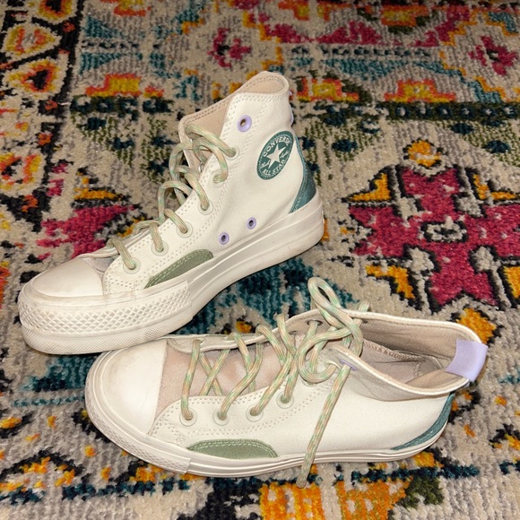 Converse | Shoes | Converse Hightop Sneakers In Cream And Green | Poshmark